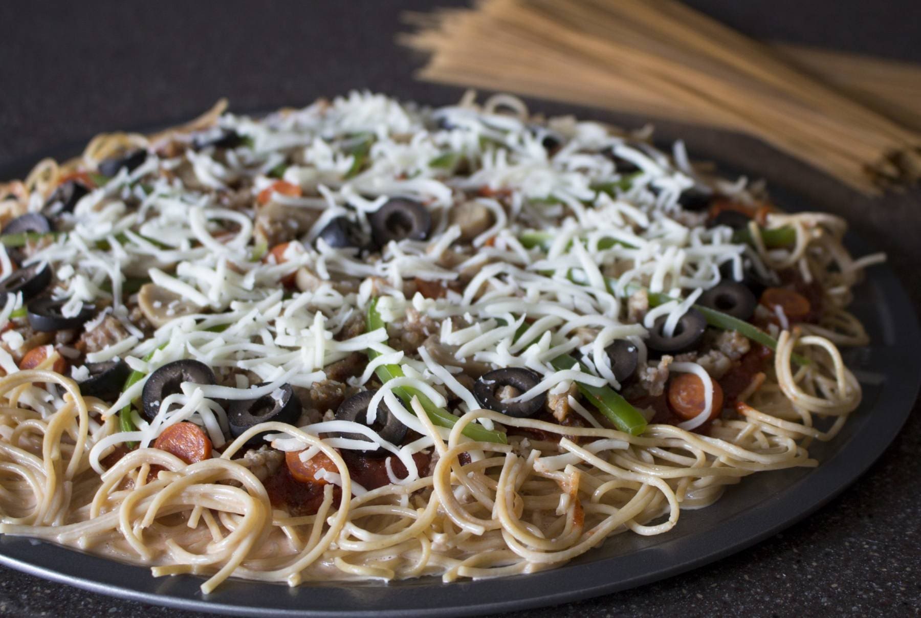 Whole Grain Spaghetti Pizza with Mozzarella, Pepperoni | Eat Wheat